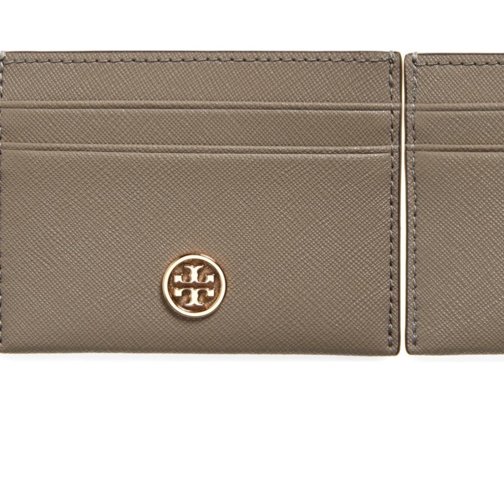 Tory Burch Robinson Leather Card Case In Grey - Gem